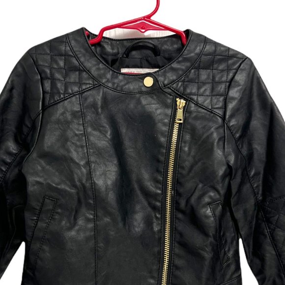 H&M | Jackets & Coats | Hm Girls Faux Leather Biker Jacket Black Zip ...